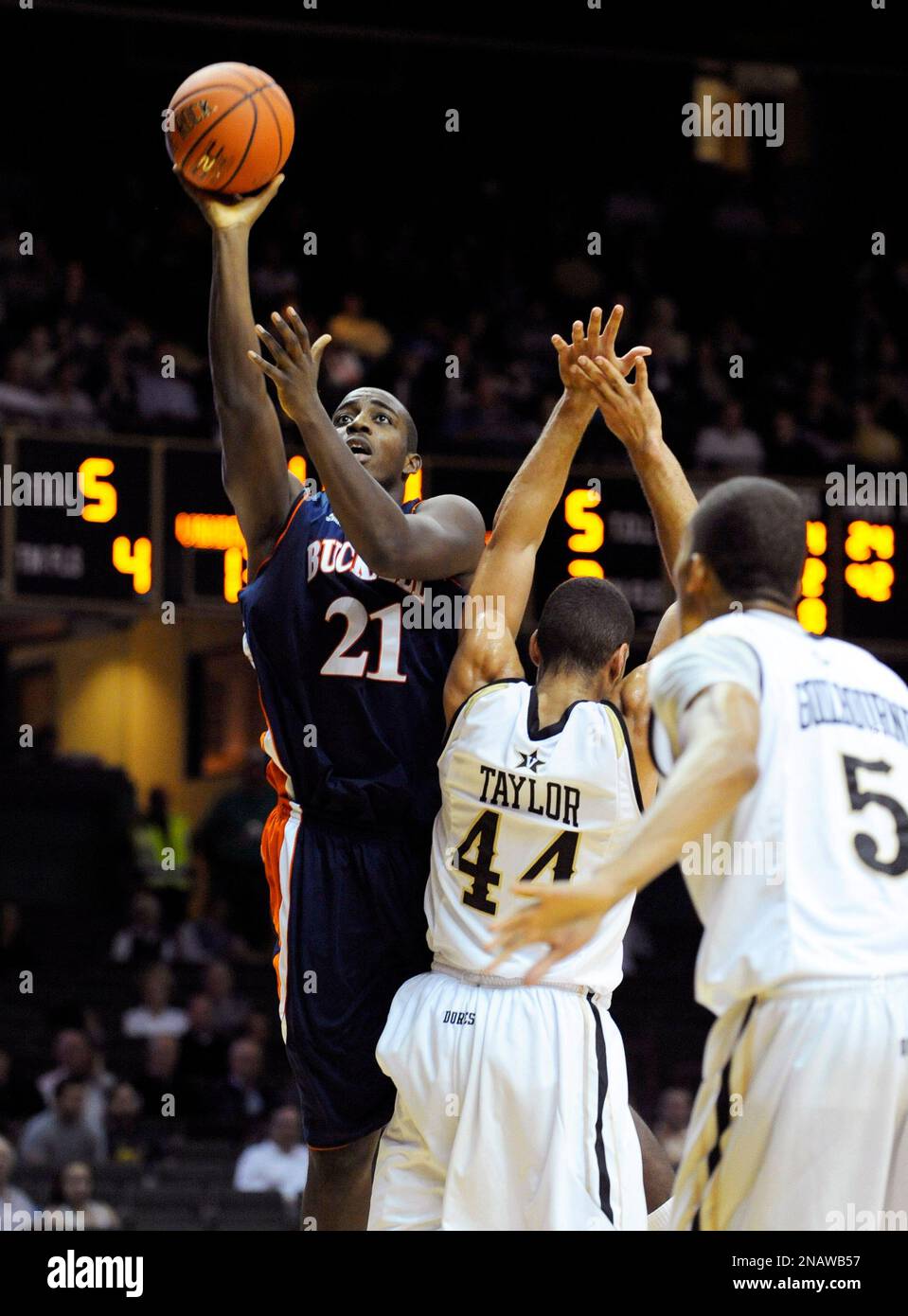 Bucknell's Enoch Andoh (21) goes up for a shot against Vanderbilt ...