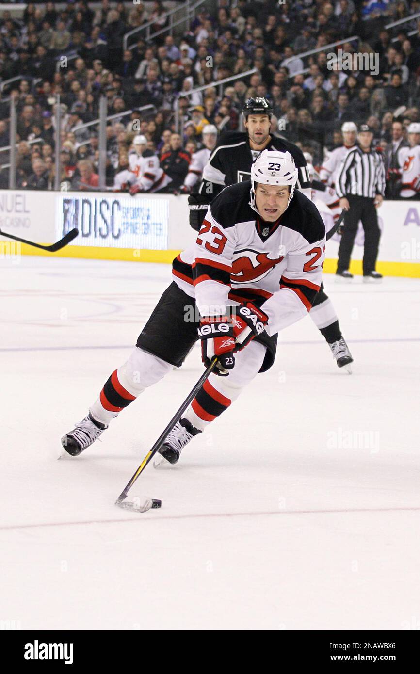 New Jersey Devils right wing David Clarkson handles the puck as he ...