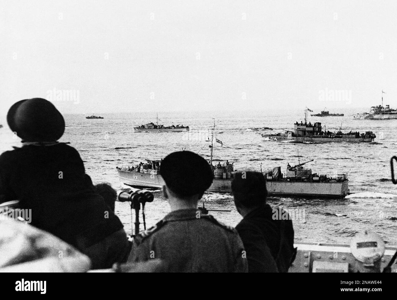 Light naval craft of the Royal Navy covers the landing of the Allied ...