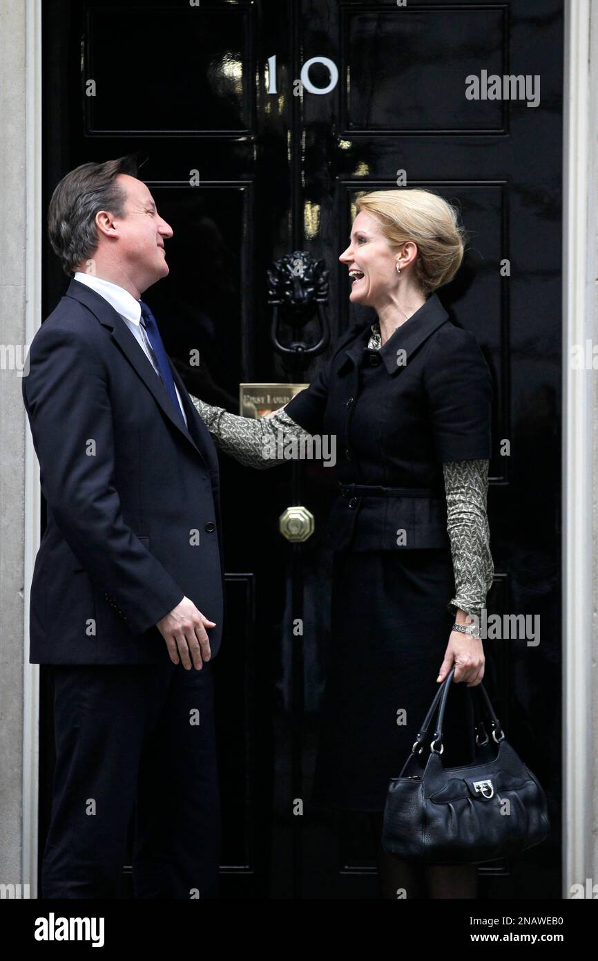 Danish Prime Minister Helle Thorning-Schmidt, right, is greeted by ...