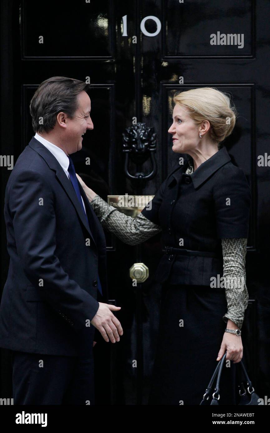 Danish Prime Minister Helle Thorning-Schmidt, right, is greeted by ...