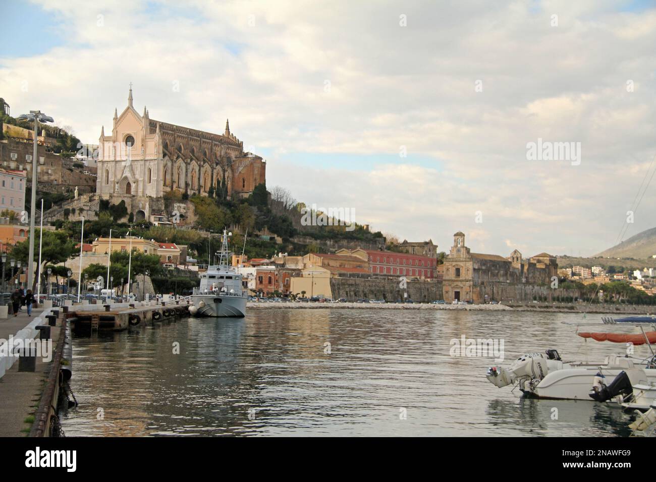 Gaeta, Italy. View over Gaeta Vecchia from the gulf, with the imposing ...