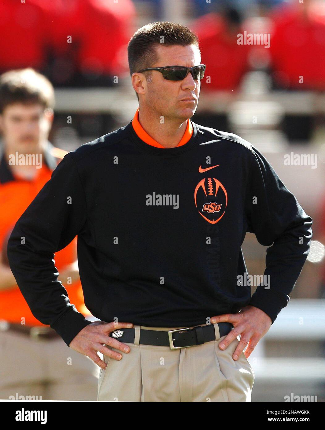 Oklahoma State head coach Mike Gundy is pictured before an NCAA college ...