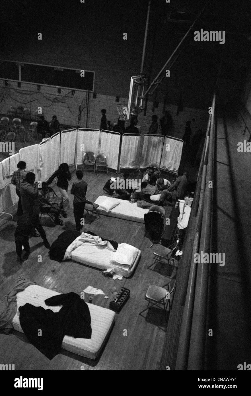 A makeshift infirmary is set up in a classroom building at Marshall ...
