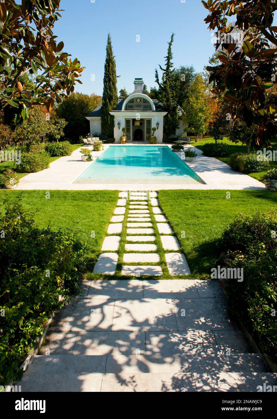 A photo made Monday, Nov. 7, 2011 shows the pool and backyard of the ...