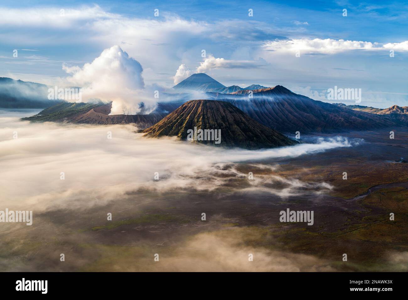 Morning panoramic view of Mount Bromo volcanoat , East Java, Indonesia ...