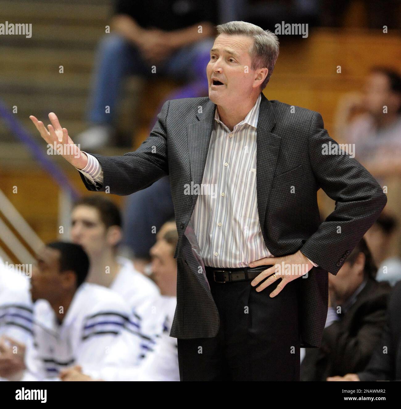 Northwestern head coach Bill Carmody reacts to a call during the first ...