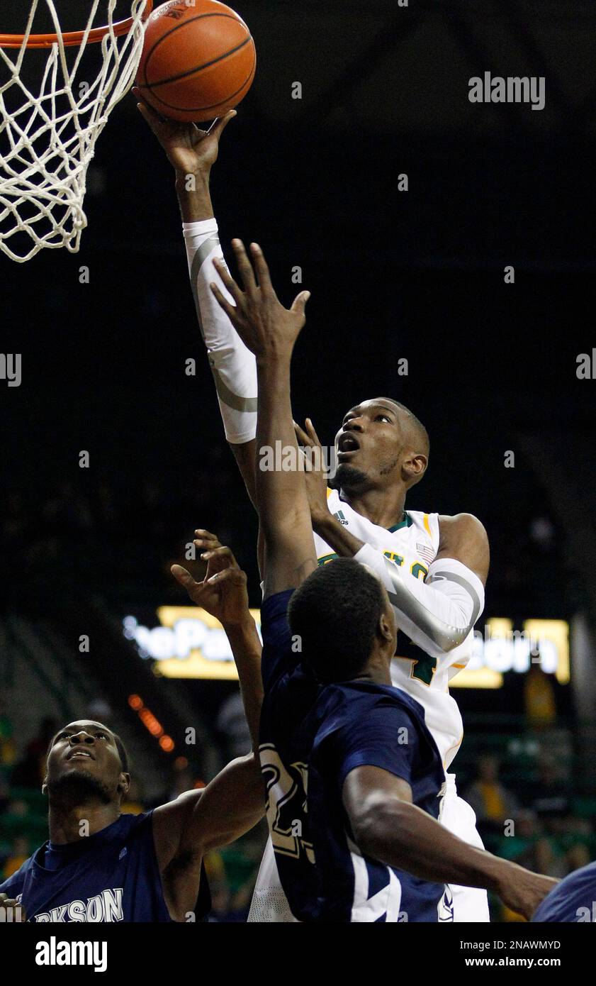 Baylor's Cory Jefferson (34) shoots over Jackson State's Davon Jones ...