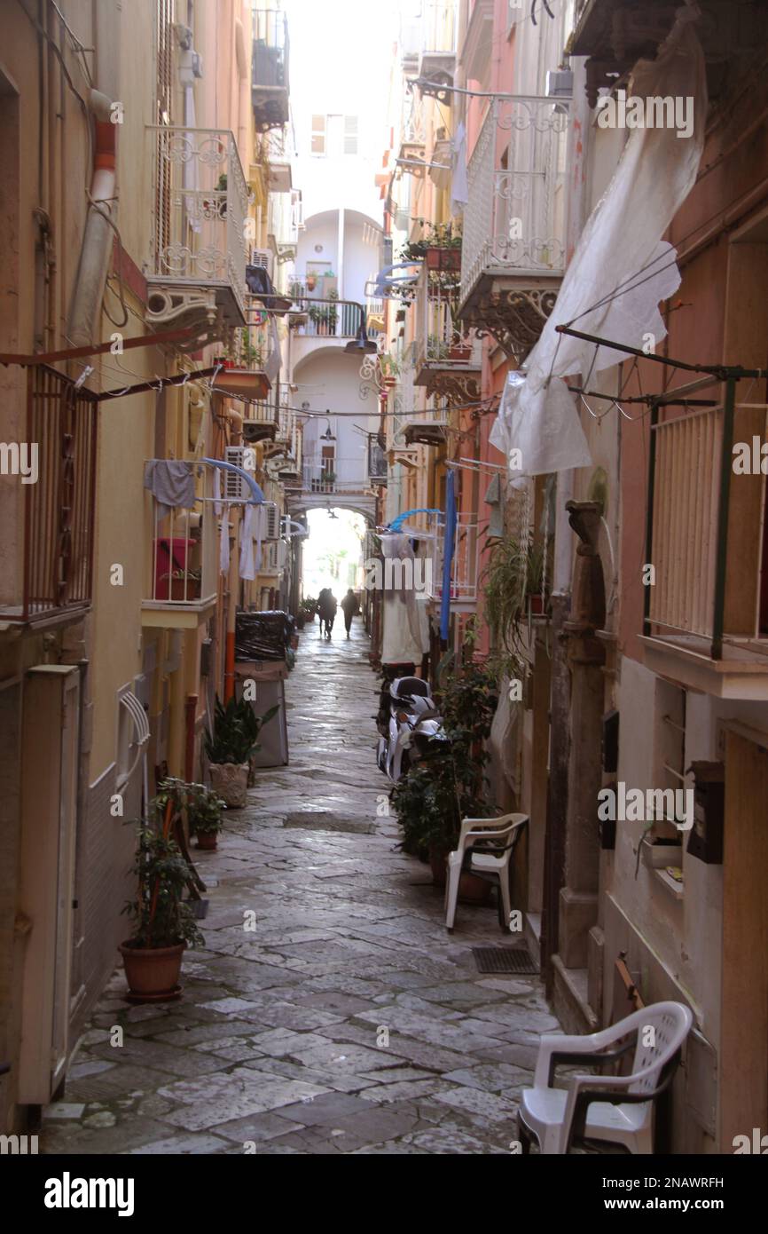 Gaeta, Italy. Narrow alleyway between residential buildings in the Old ...