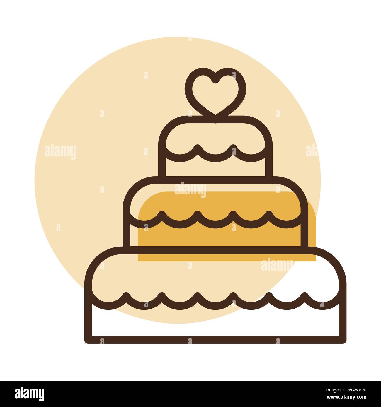 Stacked wedding cake dessert with heart topper isolated icon. Vector ...