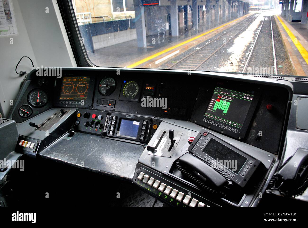 Interior of a train operator's cab Stock Photo - Alamy