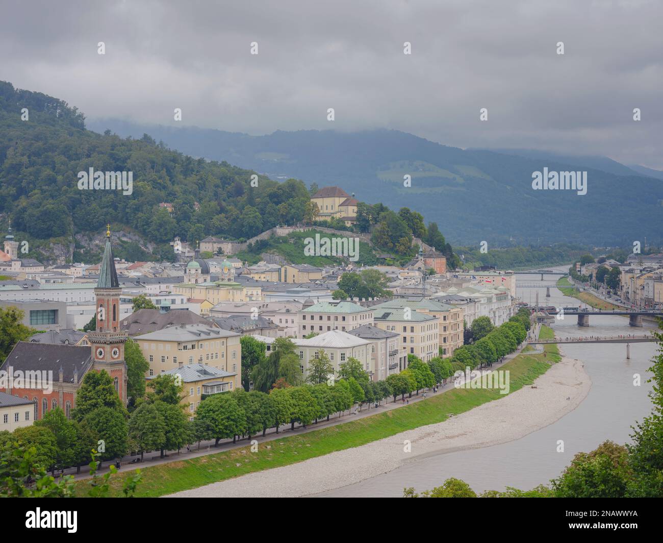 Salzburg Austria inner city with churches. Beautiful view of Salzburg ...
