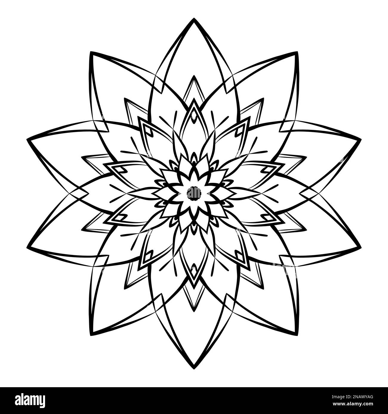 Flower mandala coloring page. Simple symmetric floral shape for mindful ...