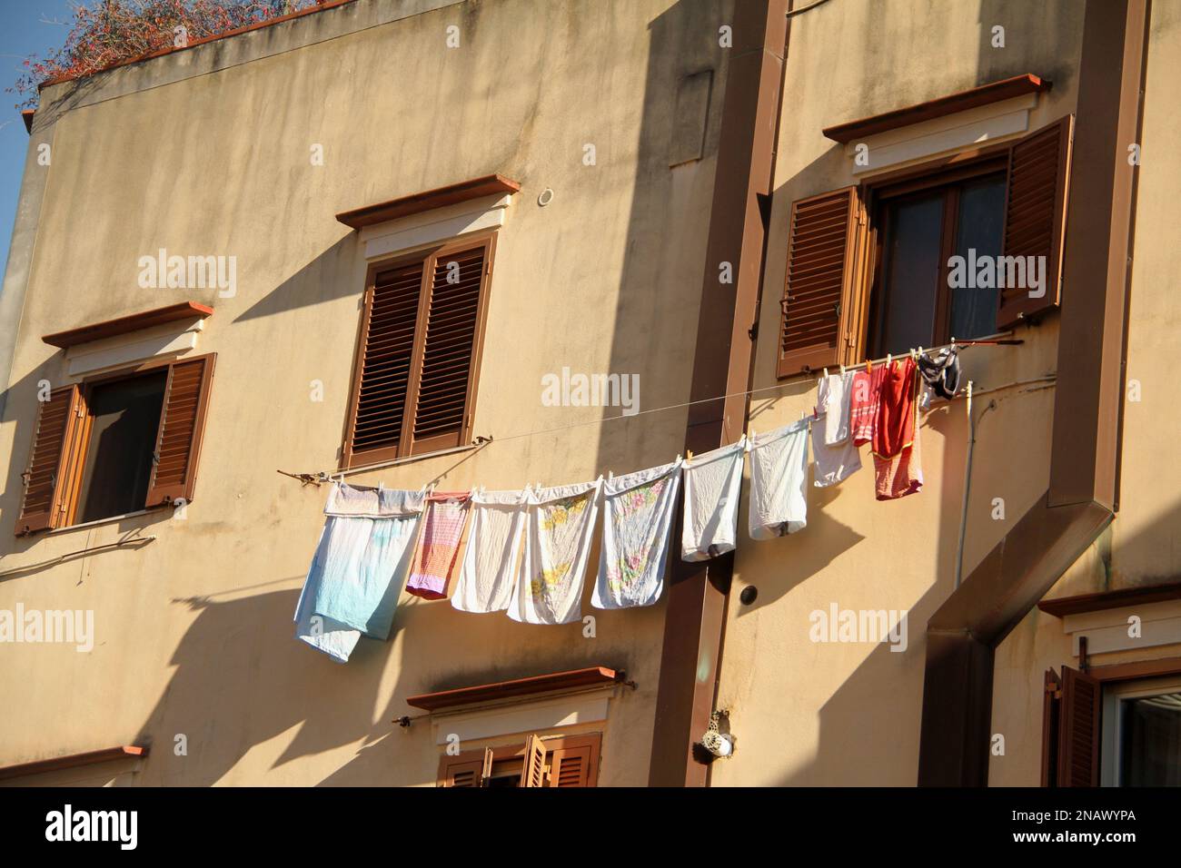 Gaeta, Italy. Laundry drying outside the windows of a private residence ...