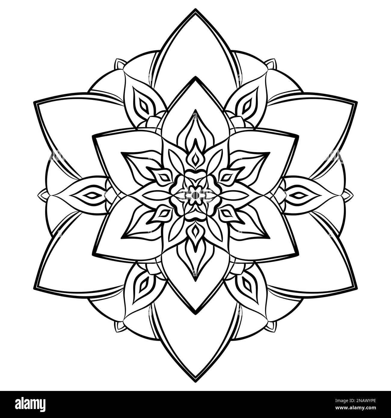 Flower mandala coloring page. Simple symmetric floral shape for mindful ...
