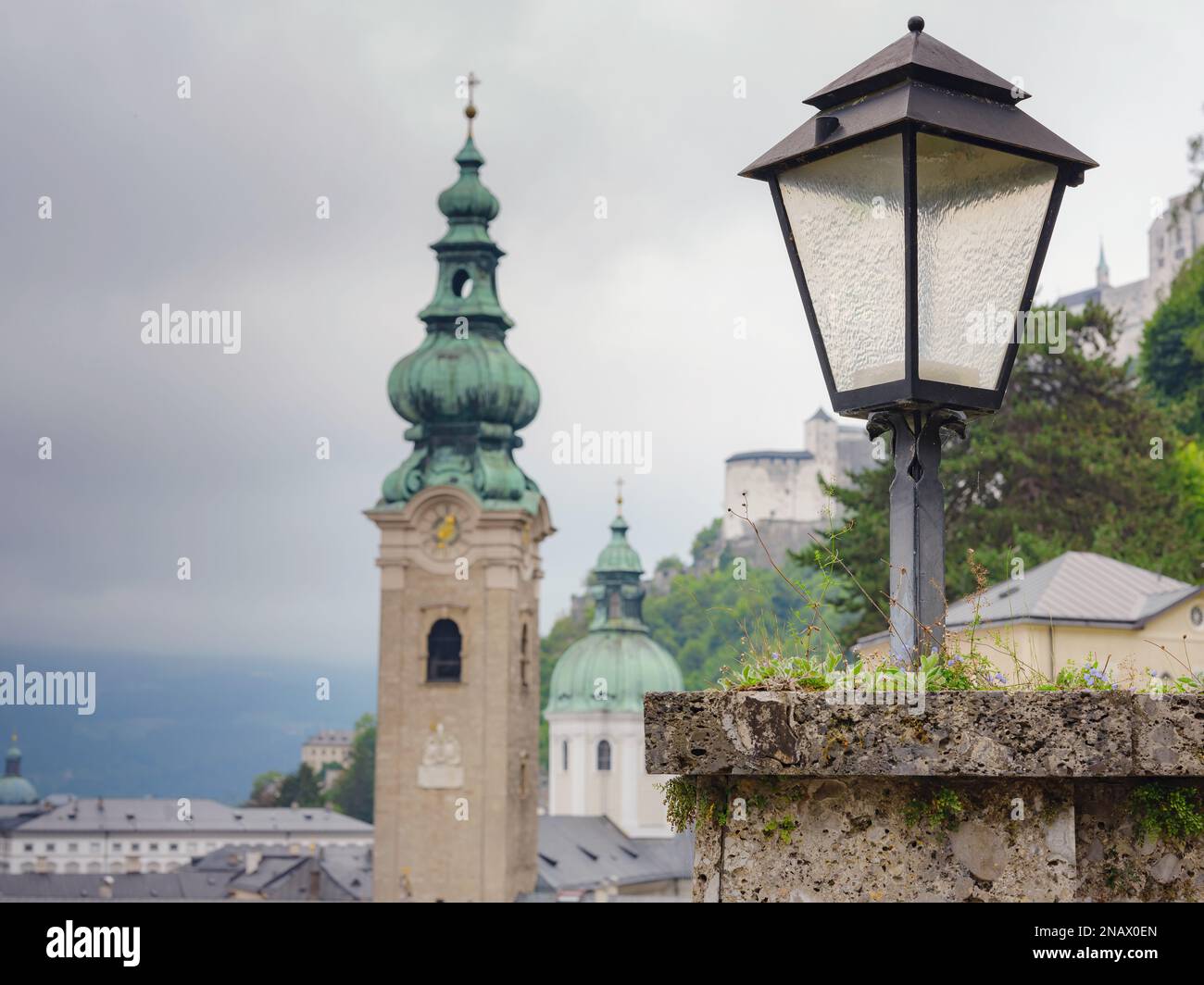 Salzburg Austria inner city with churches. Beautiful view of Salzburg ...