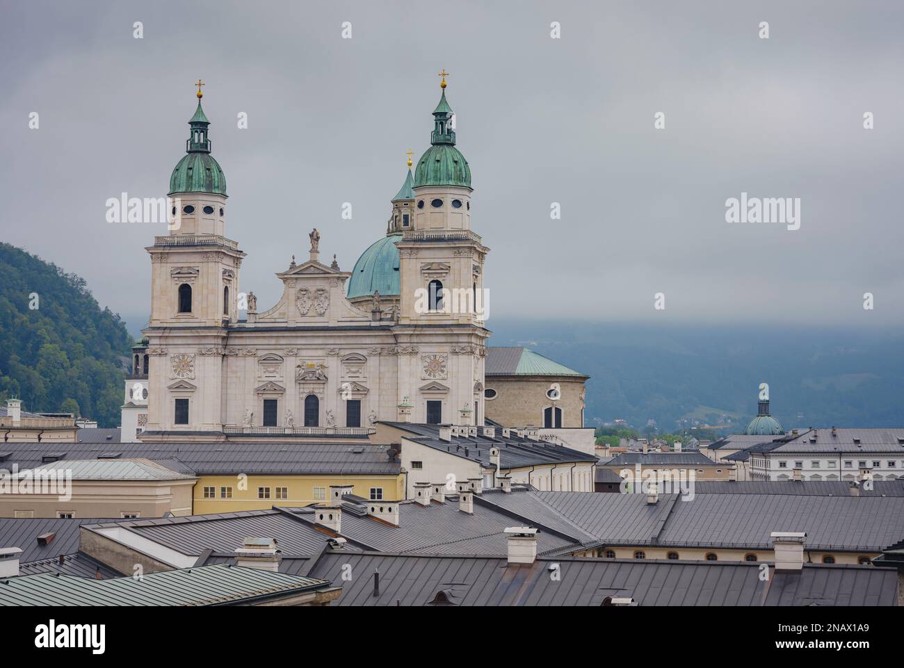 Salzburg Austria inner city with churches. Beautiful view of Salzburg ...