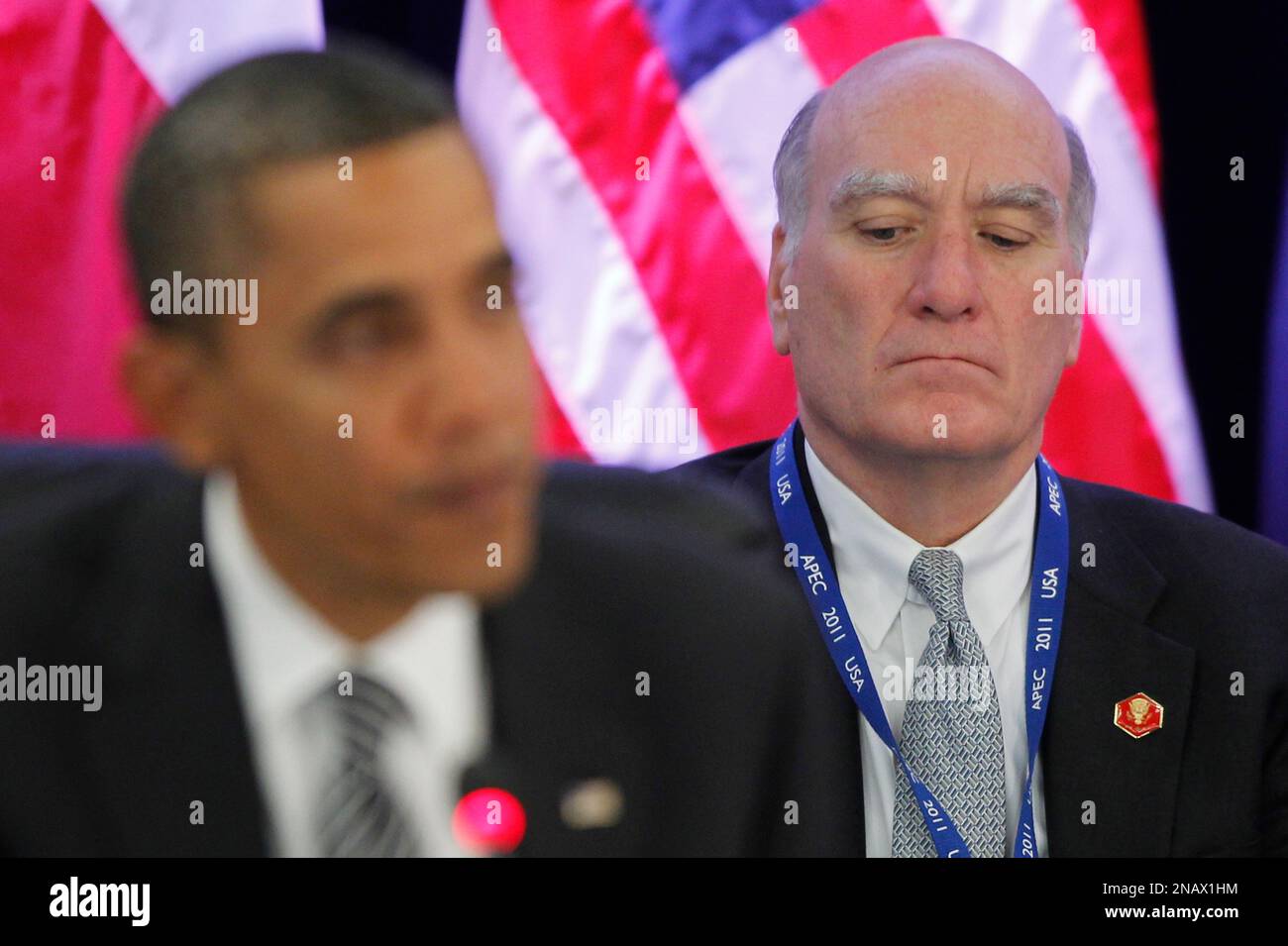 White House Chief of Staff Bill Daley listens as President Barack Obama ...