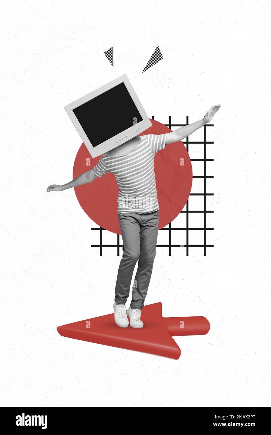 Photo cartoon collage picture of carefree guy vintage monitor instead ...
