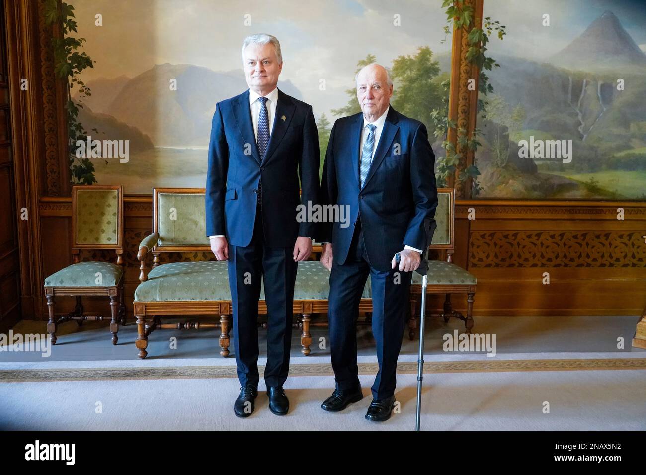 Oslo 20230213.Lithuanian president Gitanas Nauseda (left) and king ...