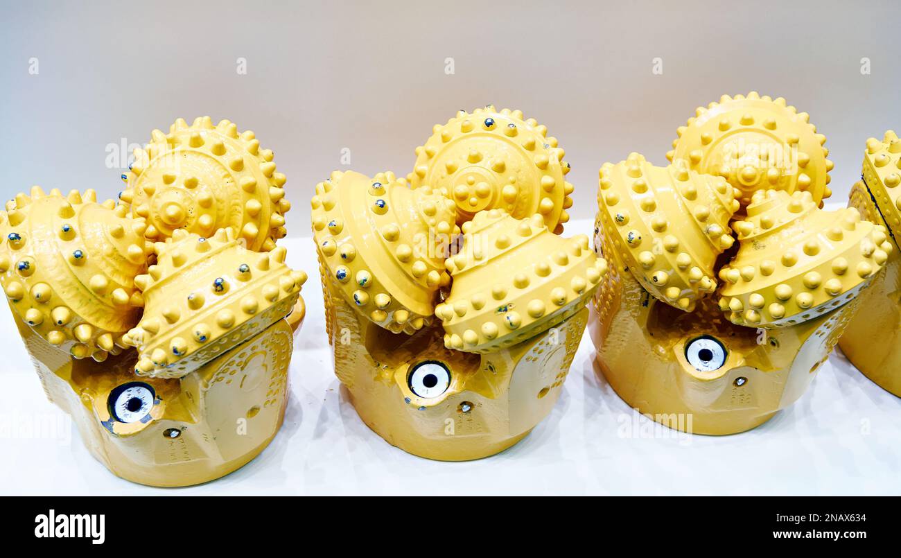Yellow drilling head for oil production at the exhibition Stock Photo ...