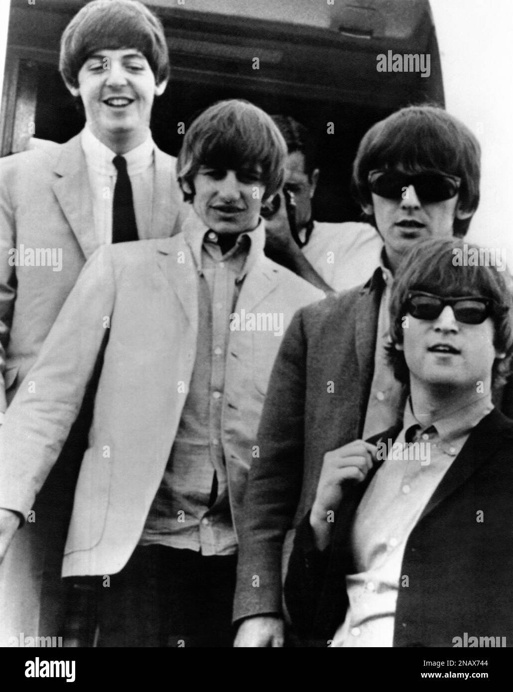 Britain’s Beatles step from their plane at Denver airport, Colorado, on ...