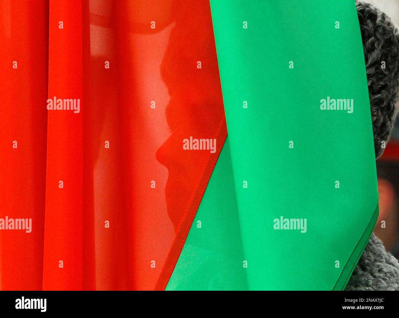 A Belarusian honor guard soldier is seen through a Belarus national ...