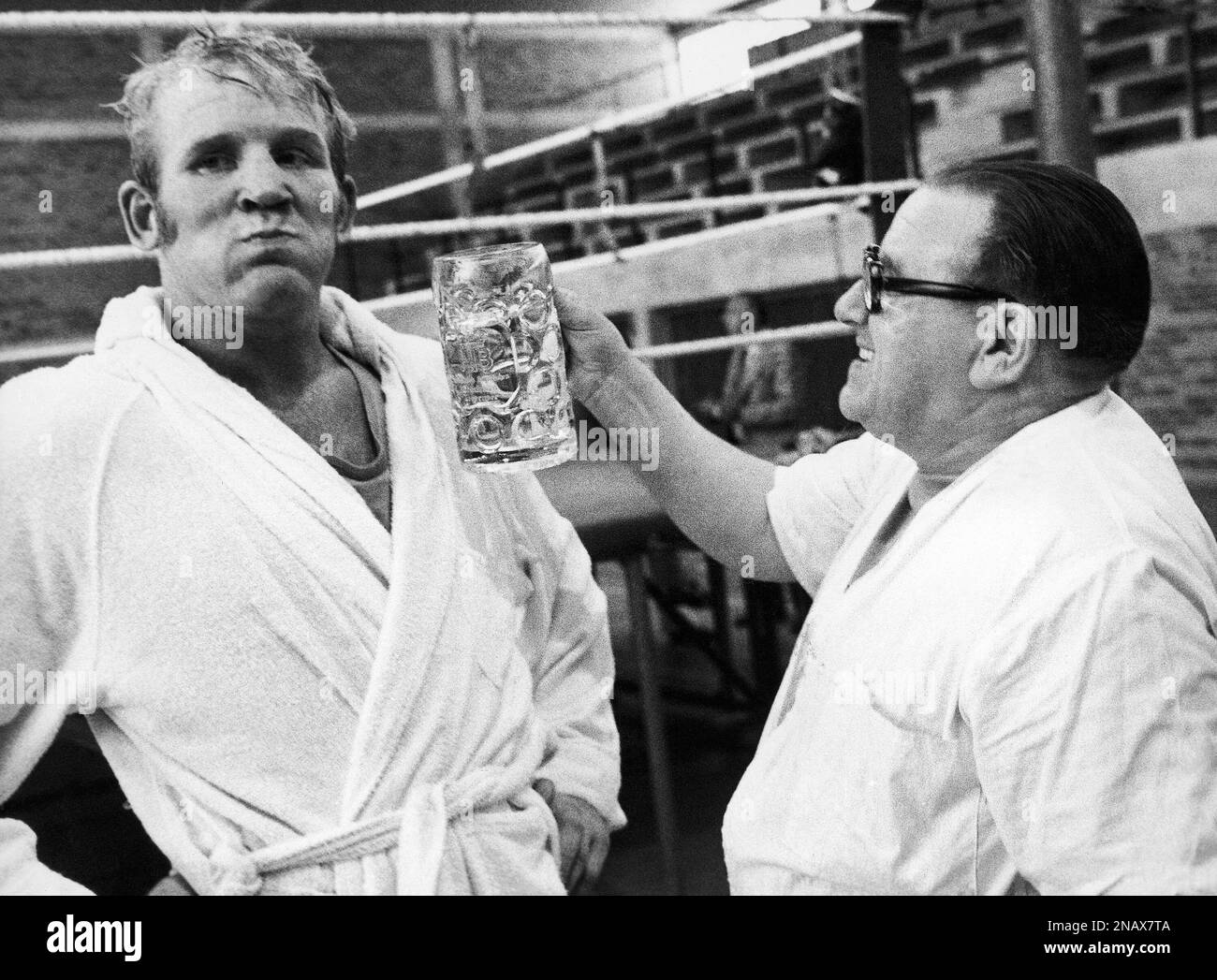 James Devanney, coach of British heavyweight boxer Richard Dunn, holds ...