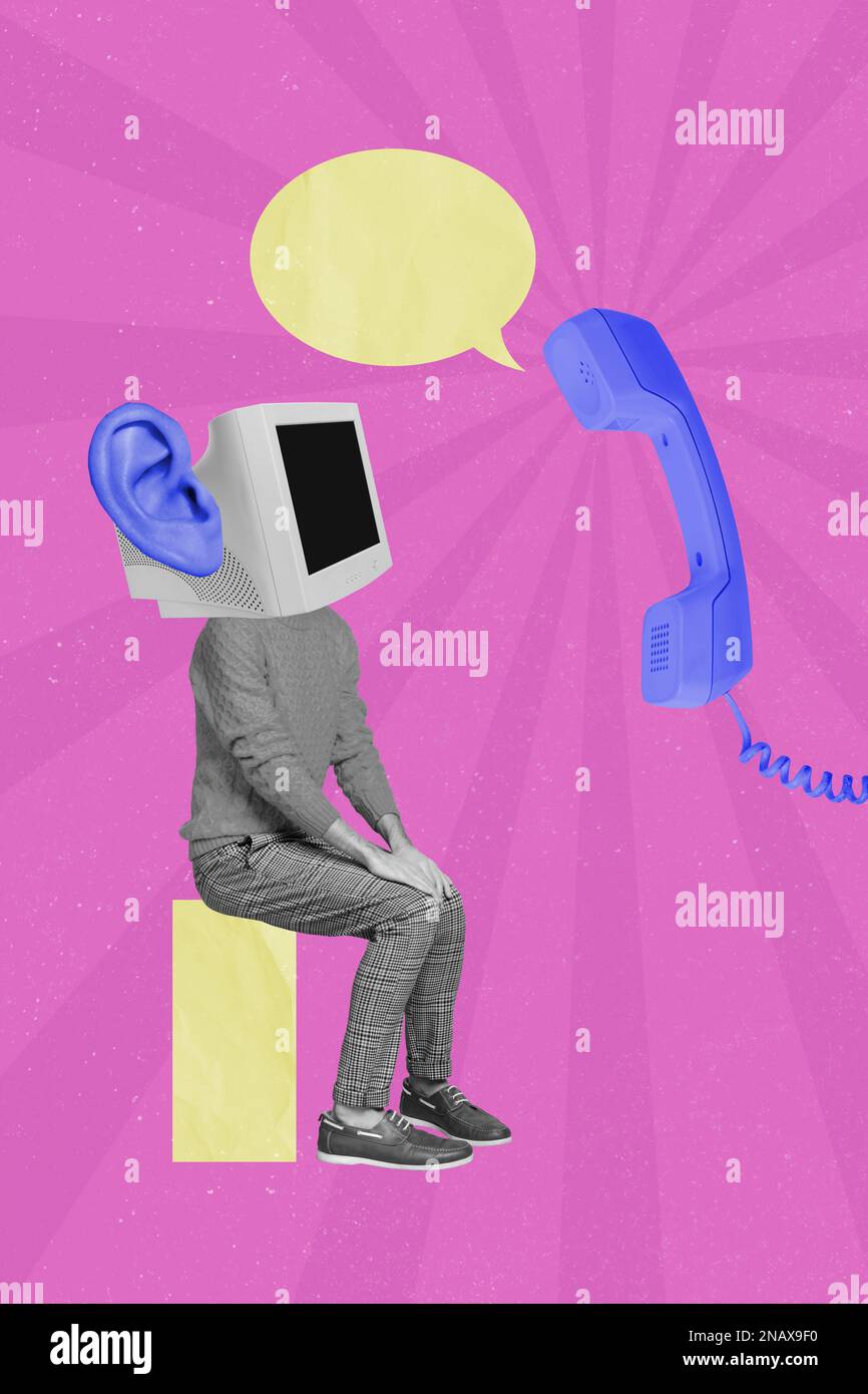 Creative collage photo picture poster artwork sketch of weird man tv ...