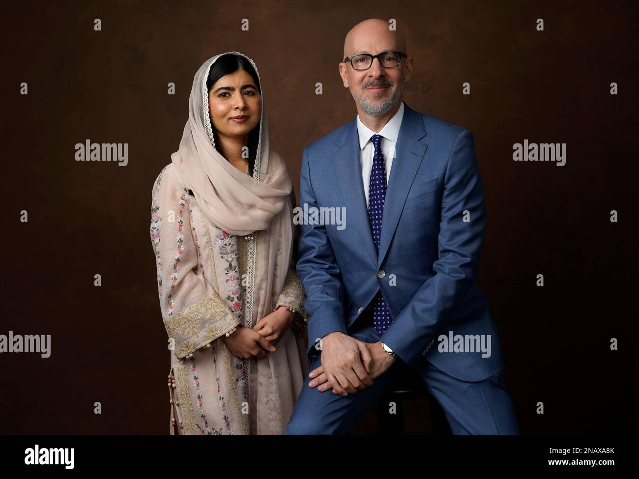 Malala Yousafzai, left, and Joshua Seftel pose for a portrait at the ...