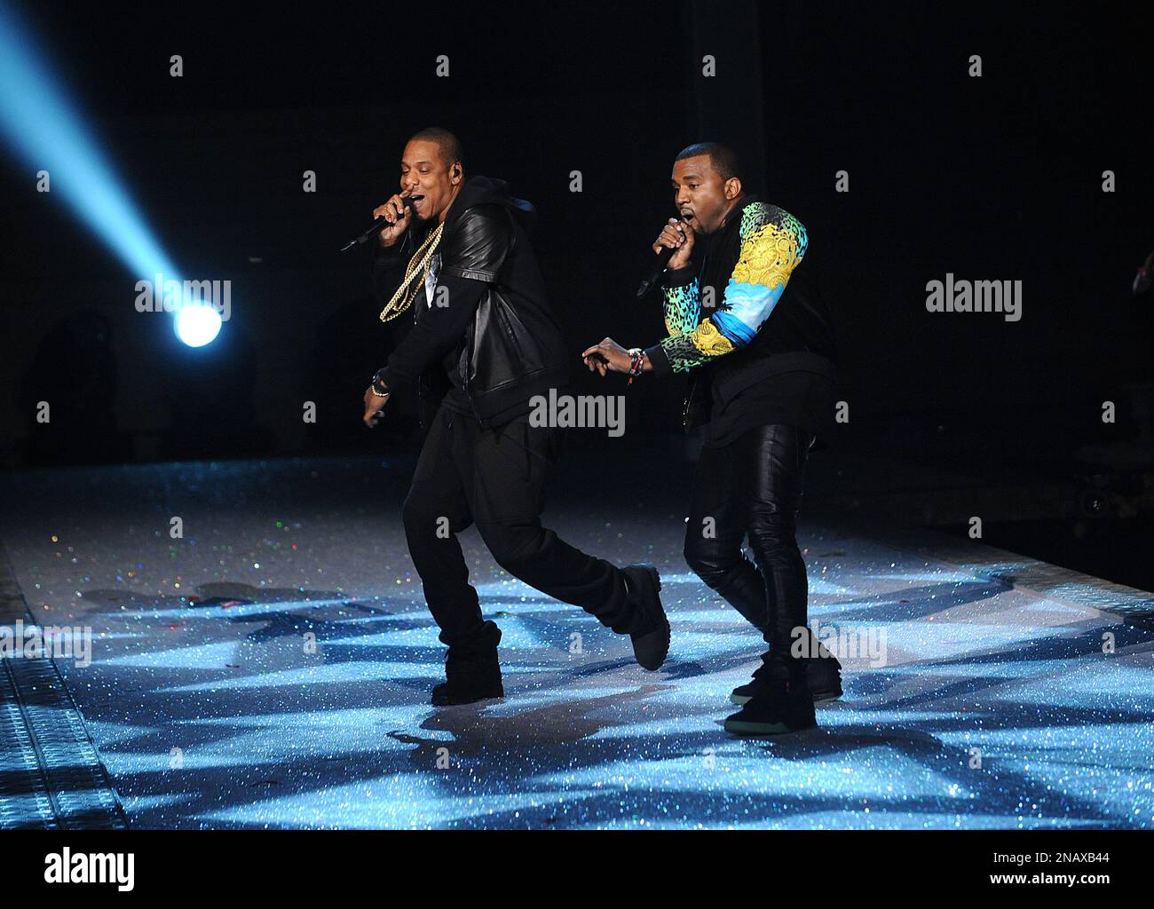 Kanye West and Jay-Z perform during the Victoria's Secret fashion show ...