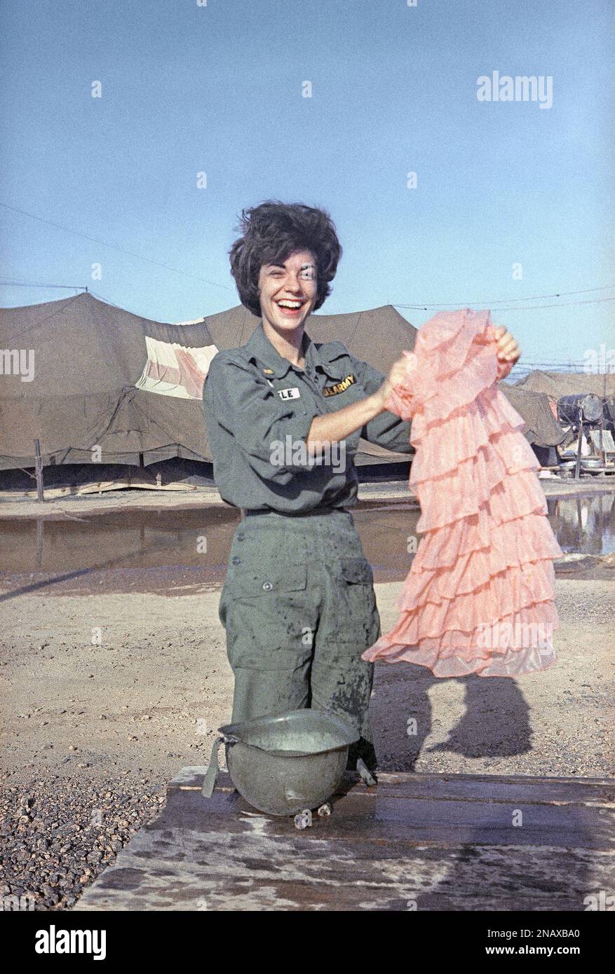 Army nurse 2nd Lt. Roberta “Bertie” Steele washes her clothes in a ...