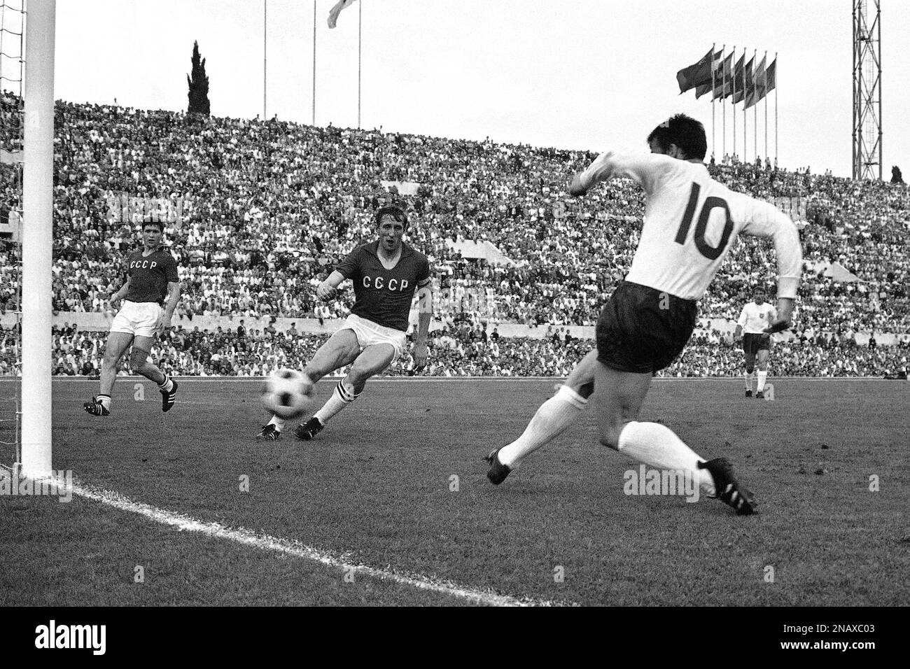 Geoff Hurst of England, right, scores his team’s second goal in their ...