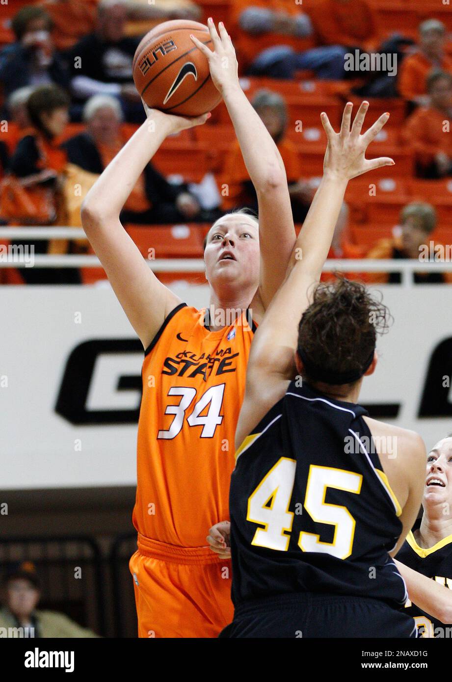 Oklahoma State center Vicky McIntyre shoots in an exhibition college ...