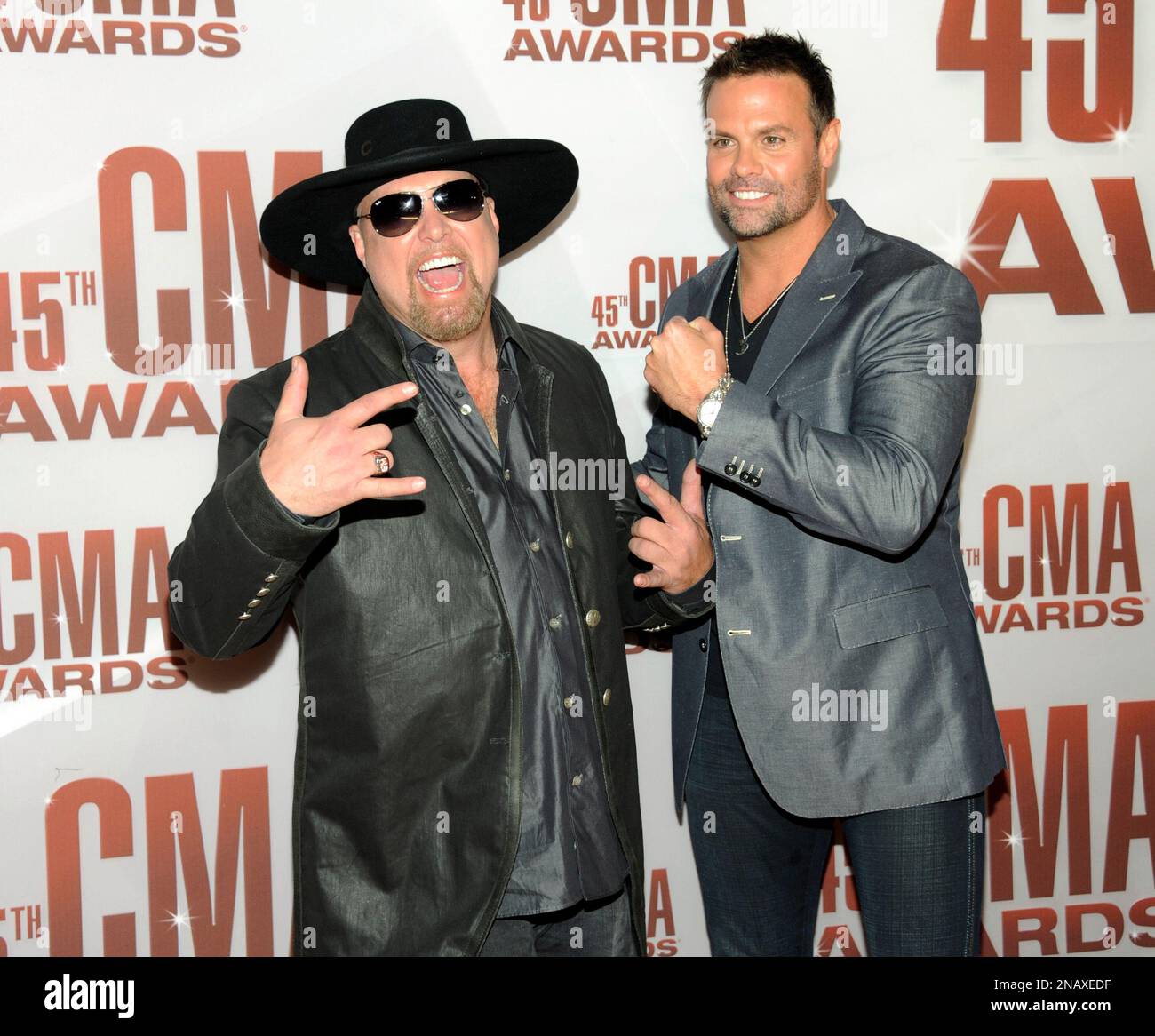 Eddie Montgomery, left, and Troy Gentry of Montgomery Gentry arrive at ...