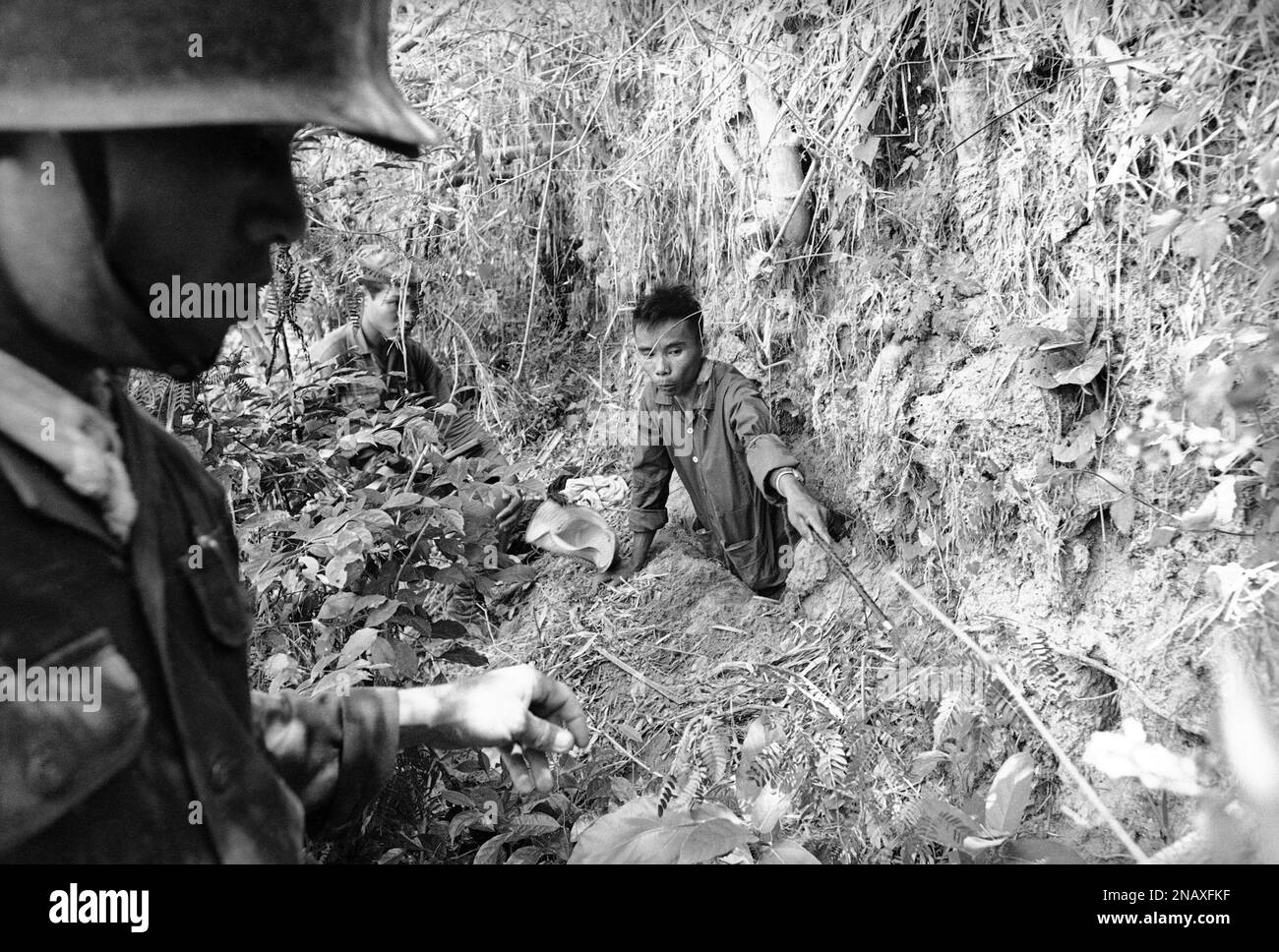 Vietnamese soldiers capture a communist Viet Cong Guerrilla hiding in ...
