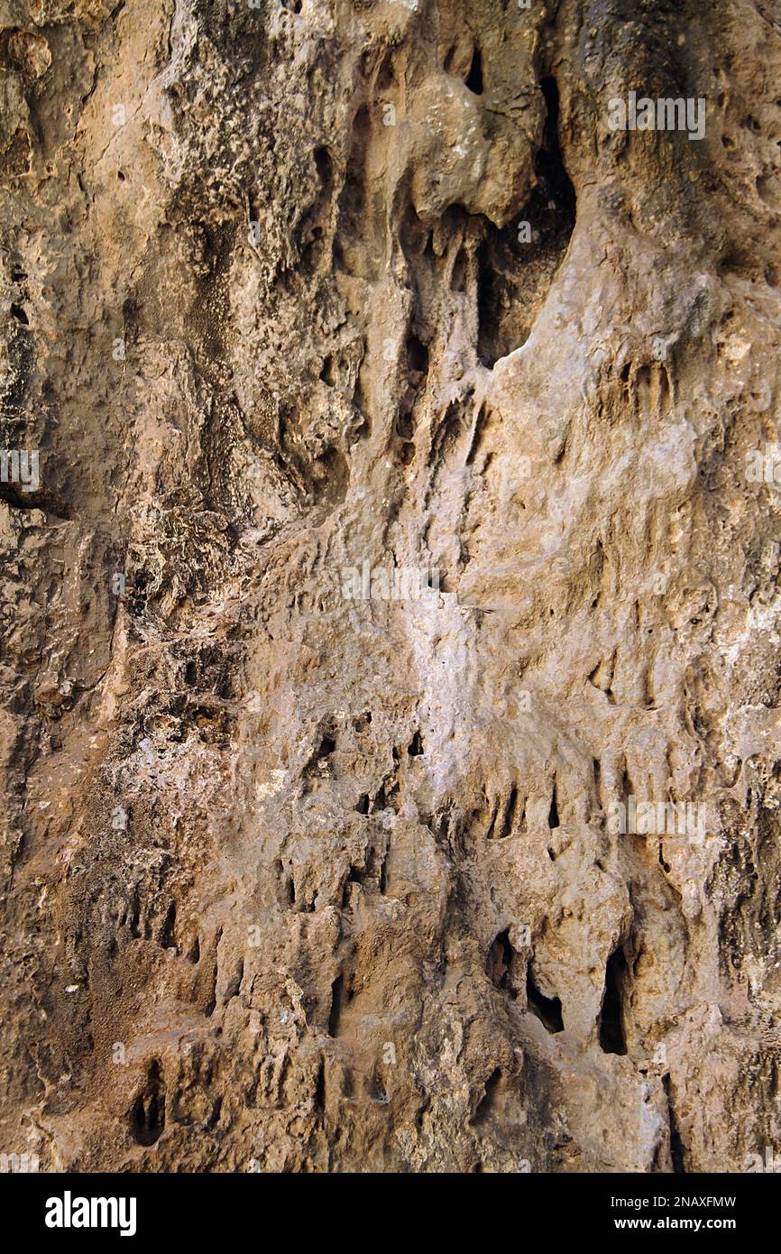 Gaeta, Italy. Close-up of one of the rock walls of the Split Mountains ...