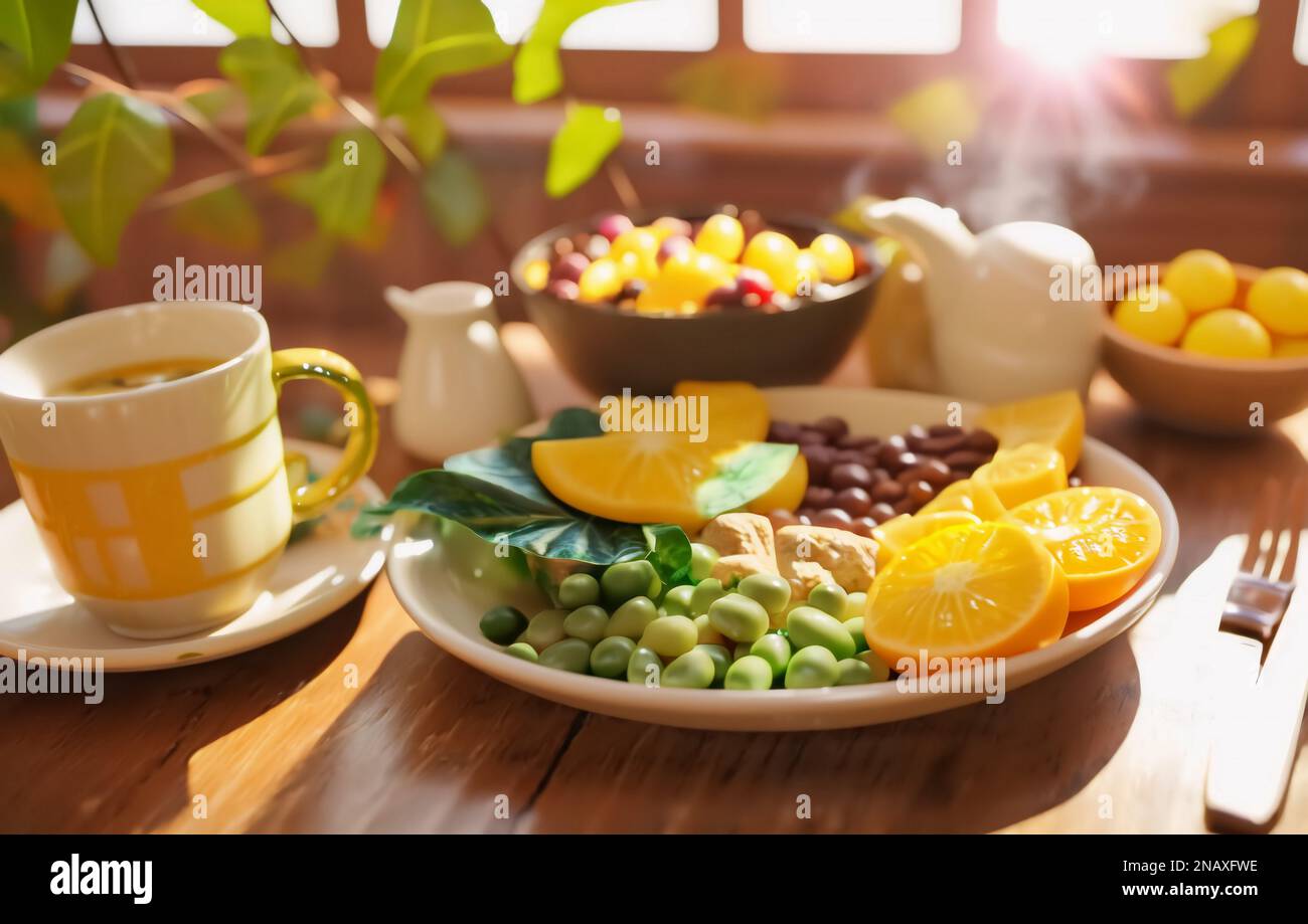 vegetarian food fruits and vegetables are on the stove, vegan breakfast ...