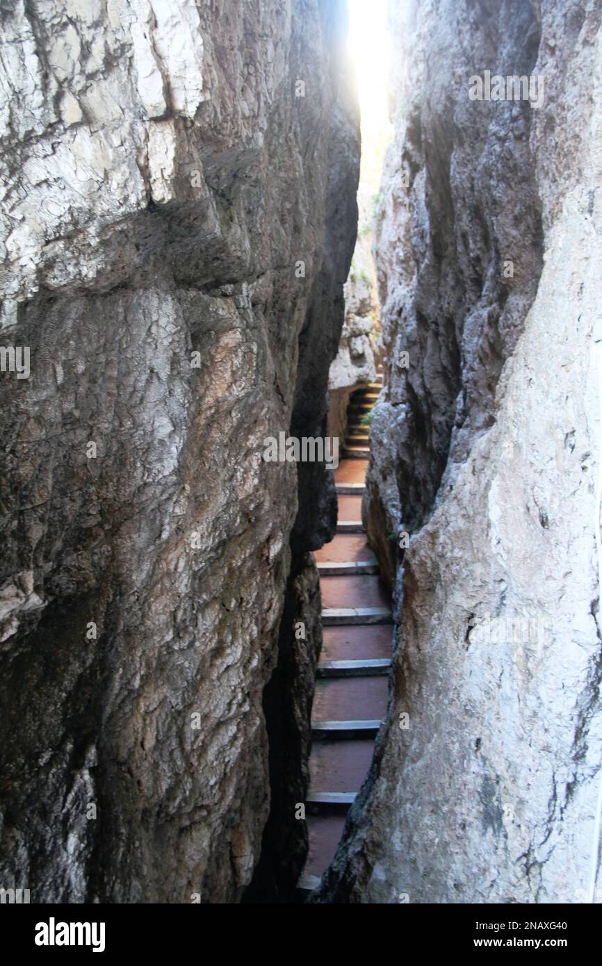 Gaeta, Italy. Stairways into a very narrow passageway leading to the ...