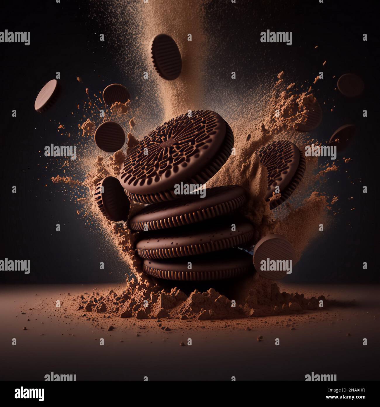 chocolate cookies are scattered in different directions from the ...