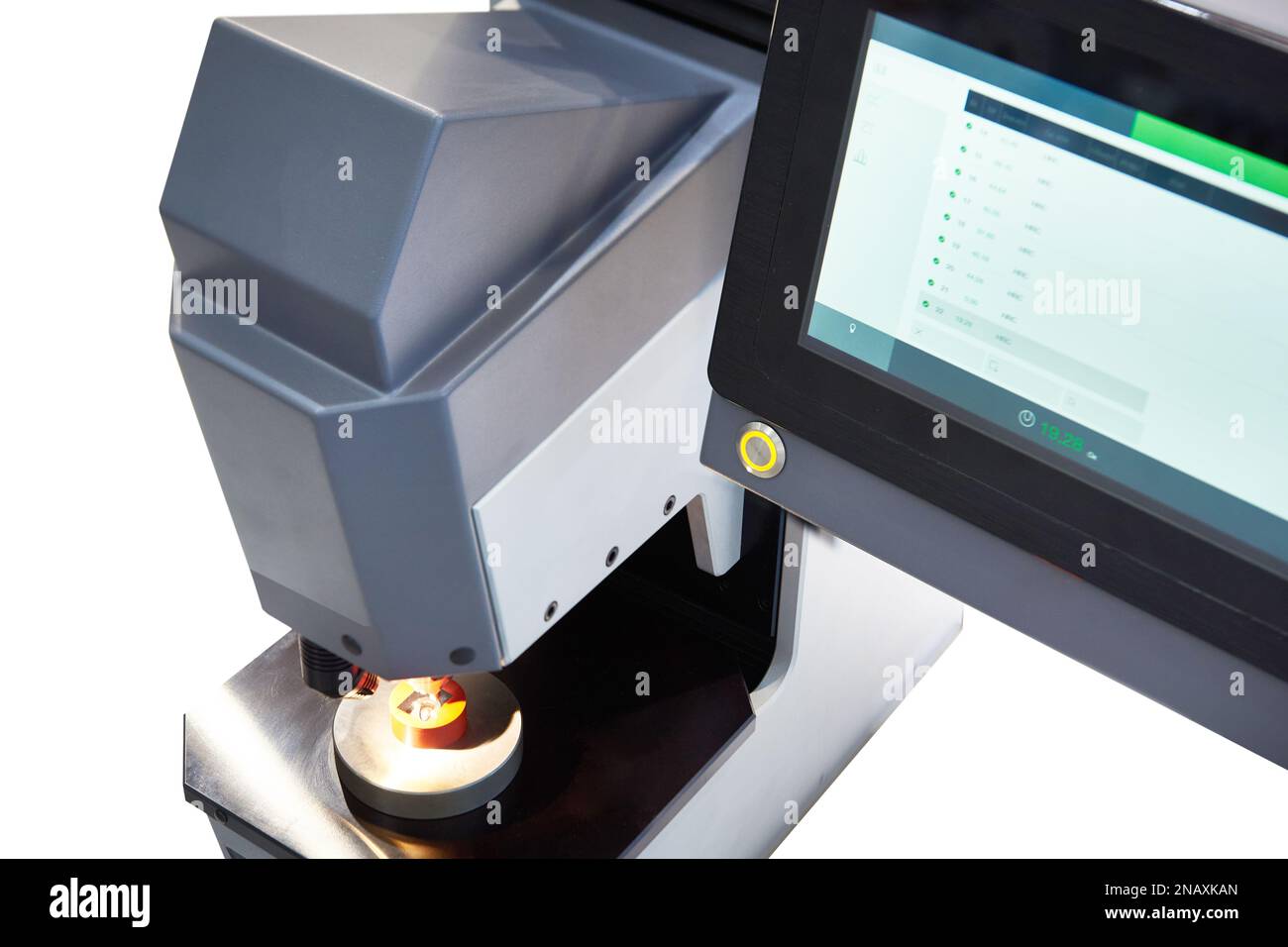 Modern universal hardness tester with monitor isolated white Stock ...