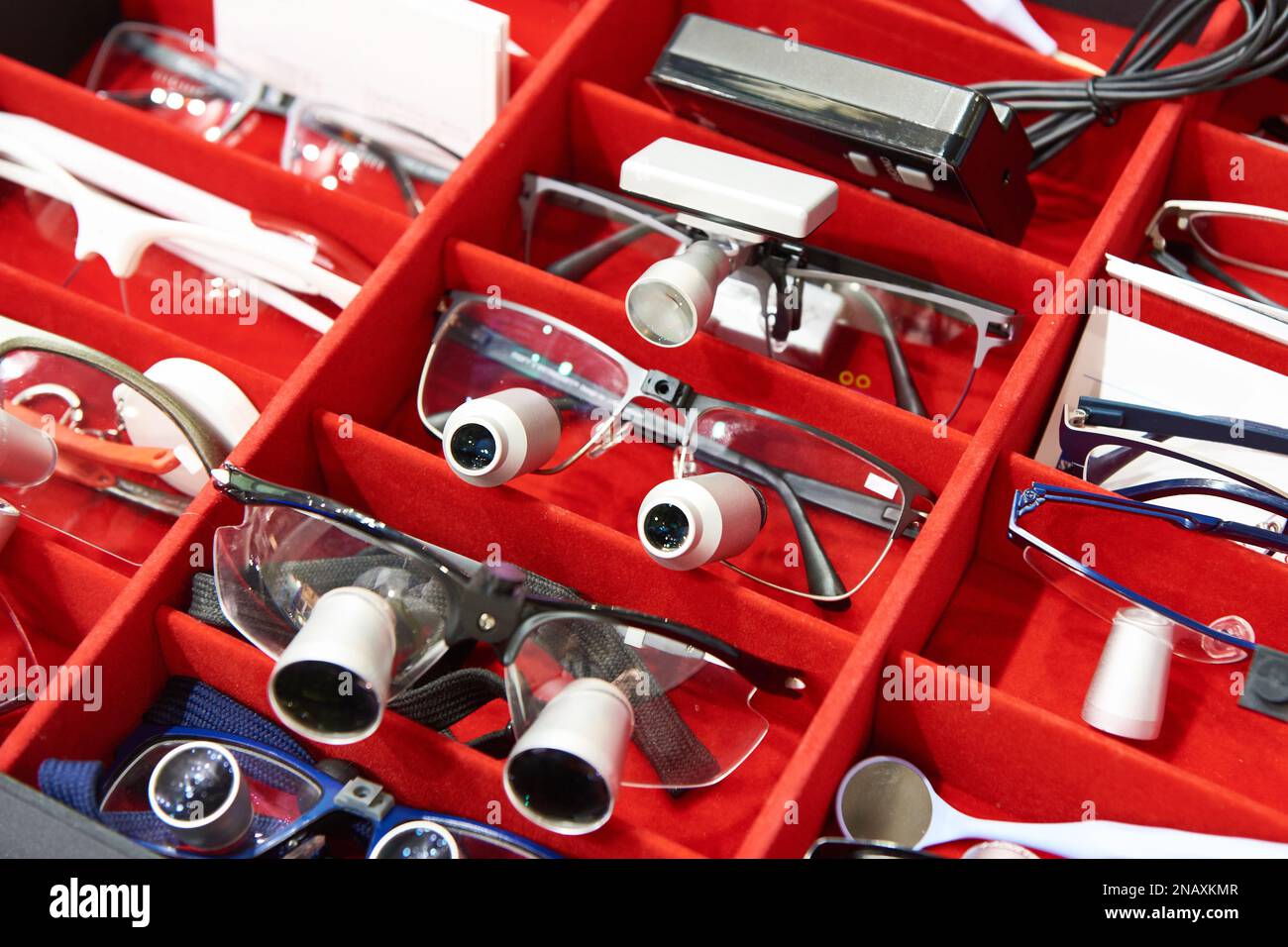 Glasses with optical attachments for the ophthalmologist Stock Photo ...