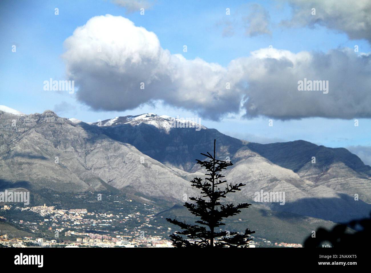 The Aurunci Mountains in December, viewed from Gaeta, Italy. Odd-shaped ...