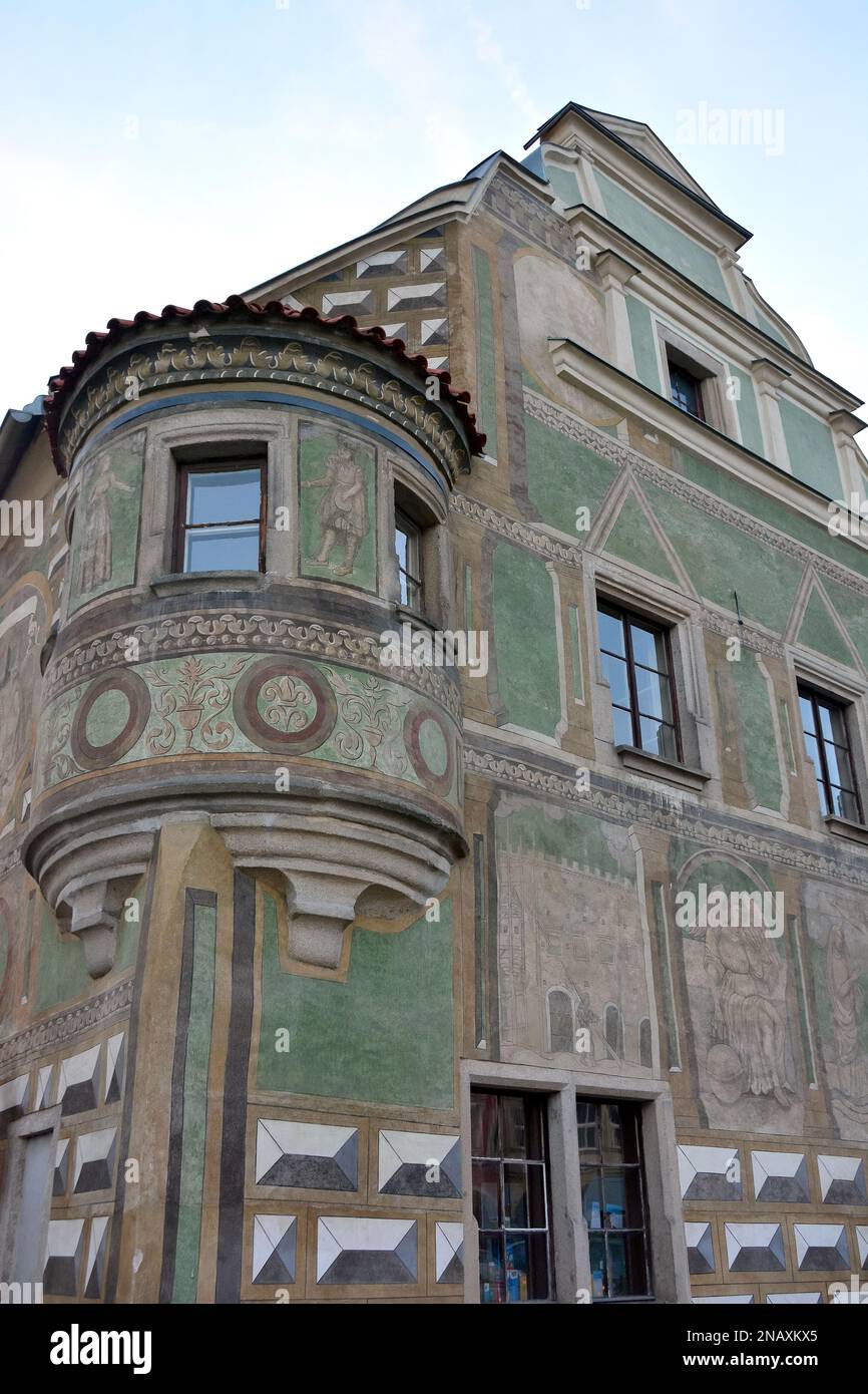 Sgraffiti on house in Namesti Zachariase z Hradce, Telč, Vysočina ...