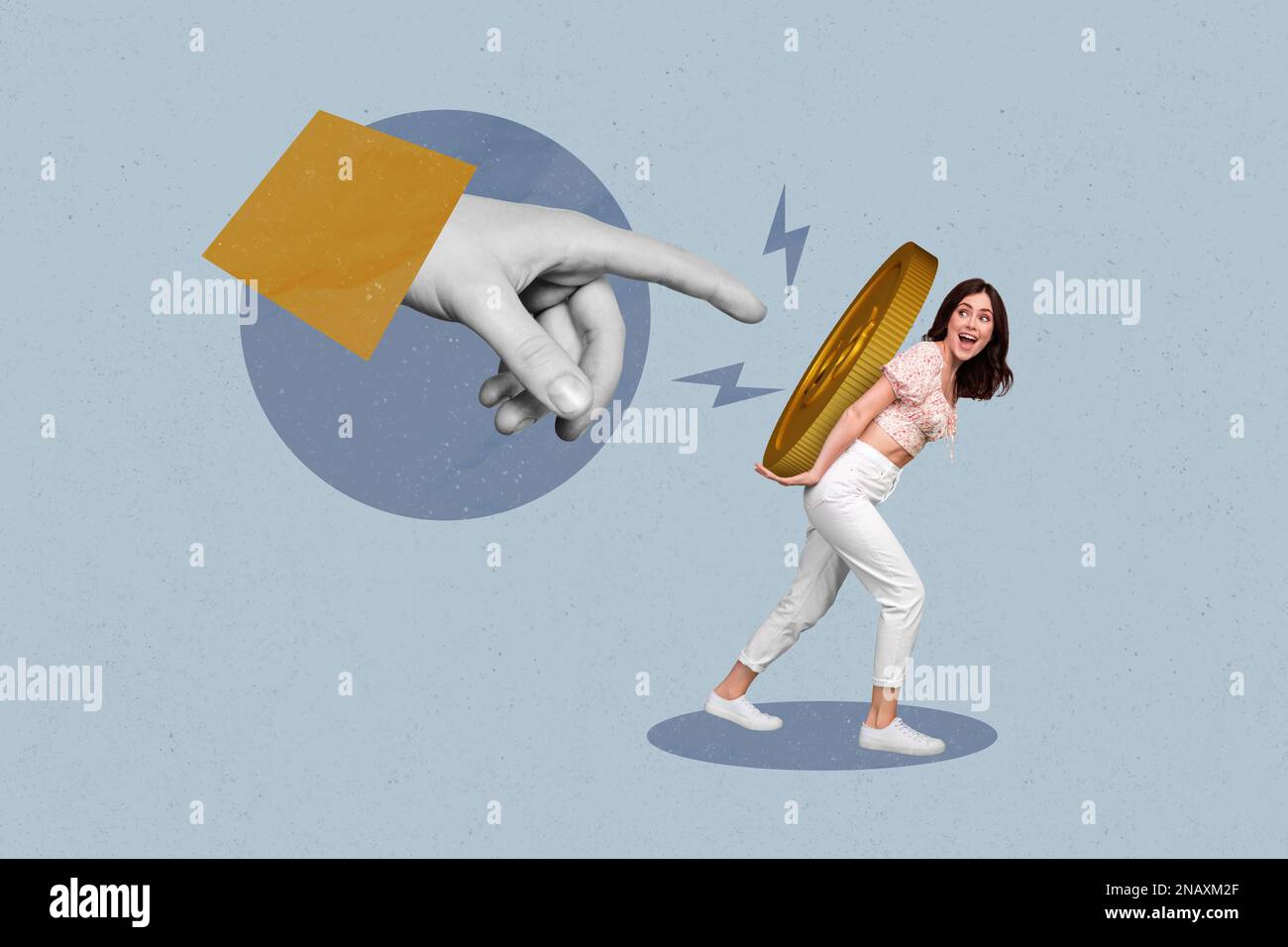 Photo collage artwork minimal picture of arm hand pulling finger ...