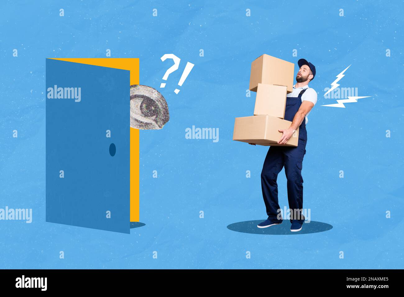 Collage p3d photo picture image of hardworking man carrying heavy boxes ...
