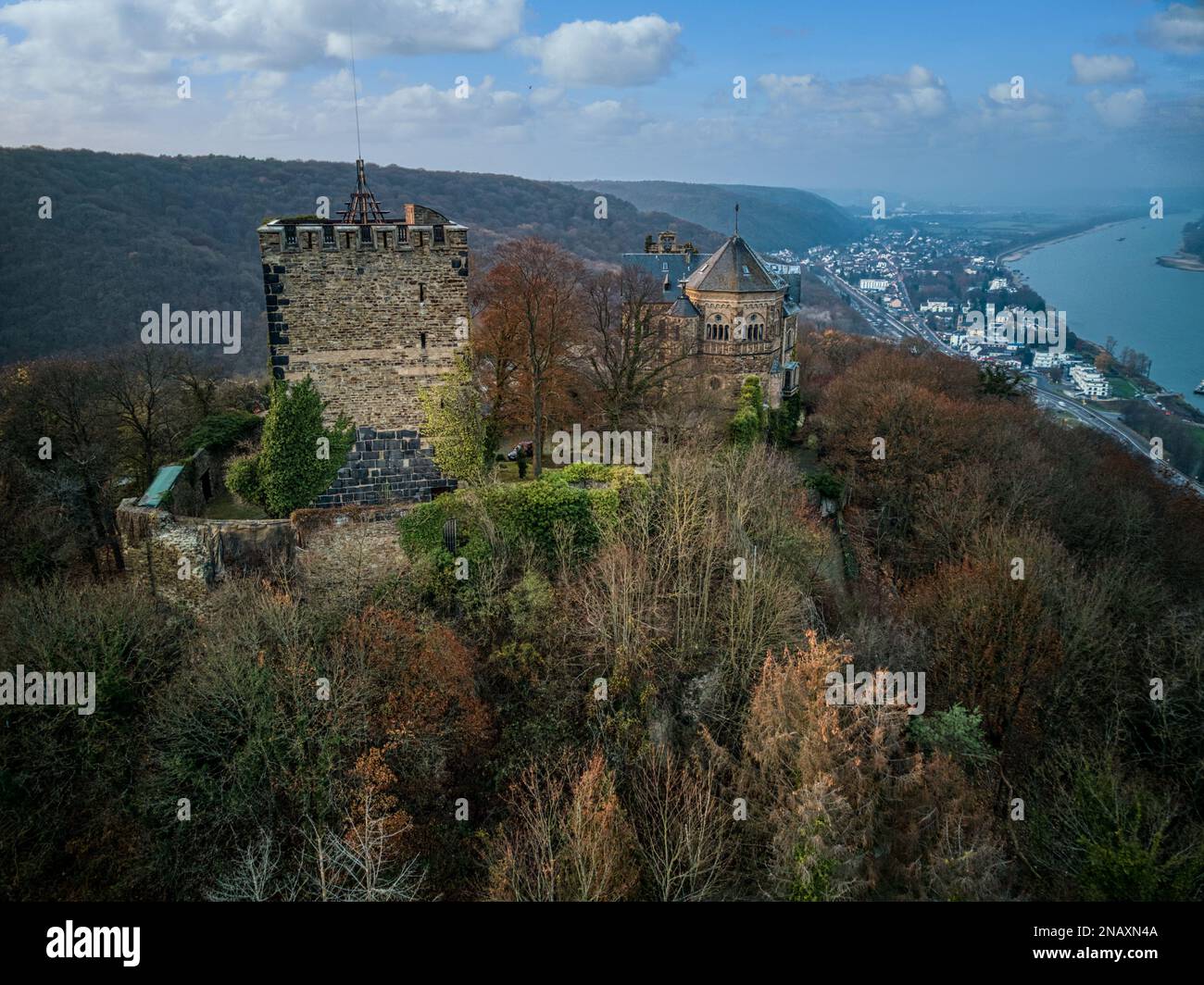 Rheineck Castle high above the Rhine Stock Photo - Alamy