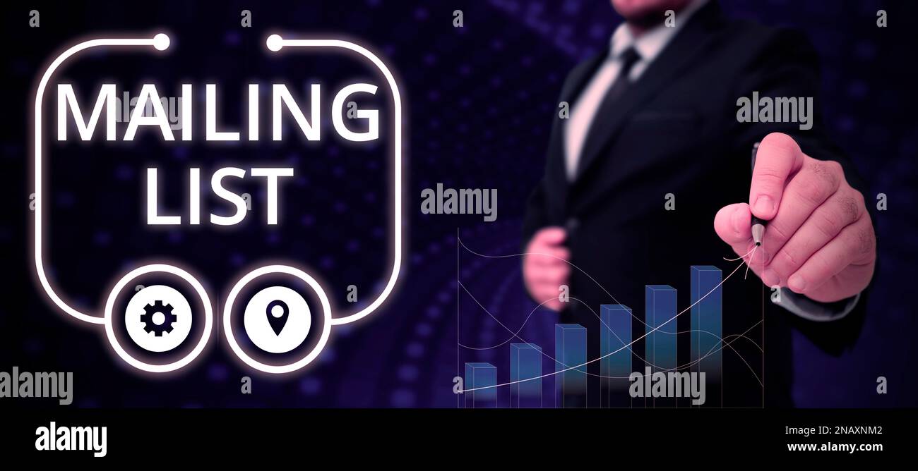 Conceptual caption Mailing List. Conceptual photo list of people who ...