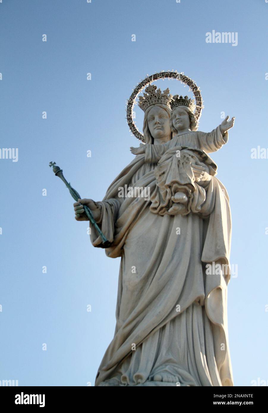 Gaeta, Italy. Statue of Santa Maria Ausiliatrice, a Carrara marble ...
