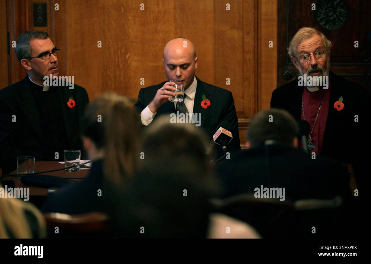 The Right Reverend Dr Peter Selby, right, speaks flanked by Robert ...